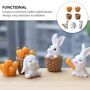 PRETYZOOM Easter Decoration Kit Bunny Miniature Straw Basket Carraot Figures Rabbit Bunny Fairy Garden Decor Dollhouse Ornament Micro Landscape Decor Cake Topper 7pcs