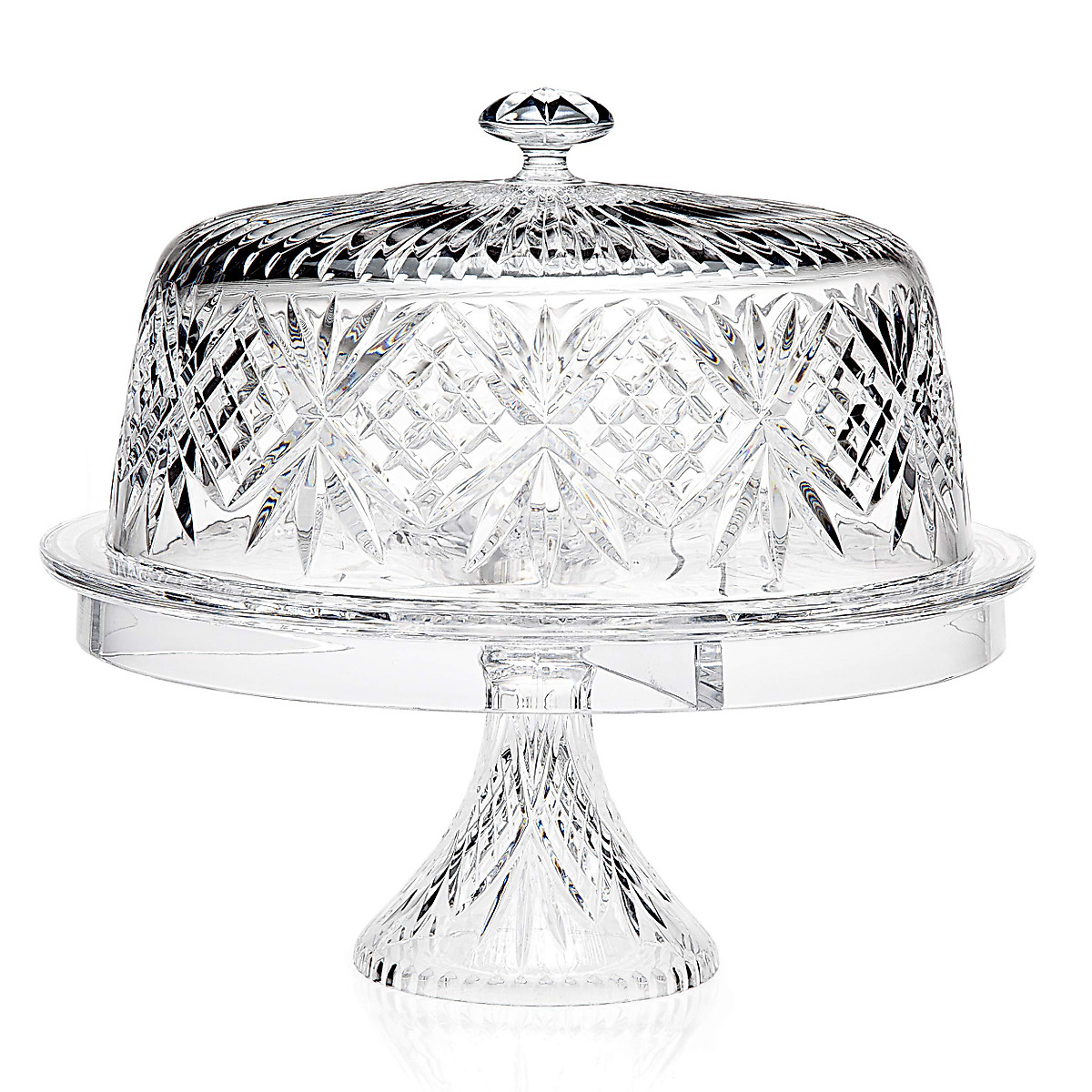 Godinger 4 in 1 Cake Stand and Serving Plate Platter with Dome Cover, Multi-Purpose Use - Dublin Crystal Collection