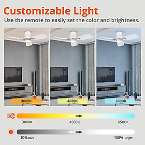 TALOYA 42inch Ceiling Fans with Lights and Remote Control, Quiet DC Motor, Double-faced Blades, Modern Low Profile Ceiling Fan for Bedroom, Living Room, Dining Room, Office