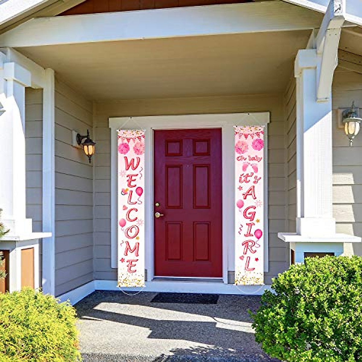 Baby Shower Decorations Welcome It's a Girl Banner Backdrop Background Door Hanging Porch Sign for Baby Shower Party Supplies, 71 x 12 Inch