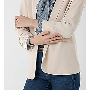 Beninos Womens Casual 3/4 Folding Sleeve Boyfriend Blazer Jacket with No Button (808 Khaki, XL)