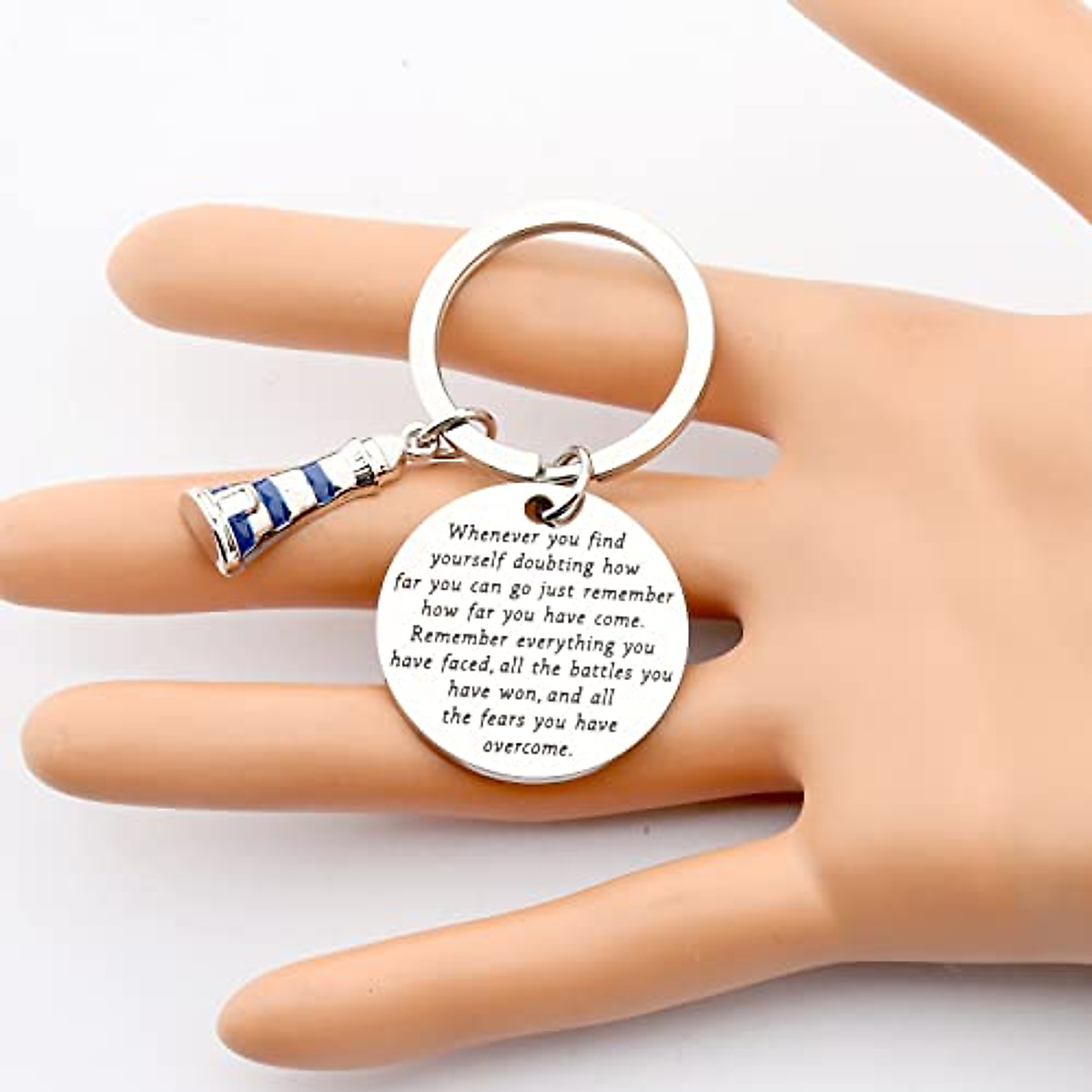 TIIMG Lighthouse Motivational Gifts Nautical Lighthouse Keychain Prayer Religious Christian Gifts (Lighthouse whenever)