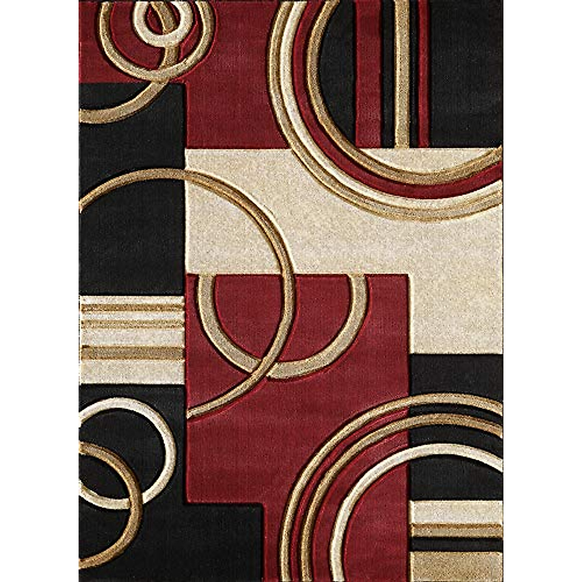 GLORY RUGS Area Rug Modern 5x7 Dark Red Soft Hand Carved Contemporary Floor Carpet with Premium Fluffy Texture for Indoor Living Dining Room and Bedroom Area.
