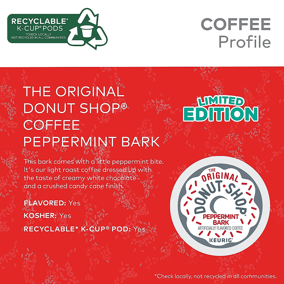 The Original Donut Shop Peppermint Bark Keurig Single-Serve K-Cup Pods, Light Roast Coffee, 72 Count (6 Packs of 12)