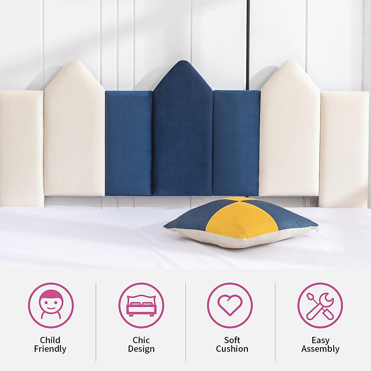 Mixoy Twin Size Kids Bed Frames,Upholstered Twin Platform Bed Frame for Children with Headboard,Toddler Bed for Boys & Girls, Teens,No Box Spring Needed, Easy Assembly(Blue/White,Twin)