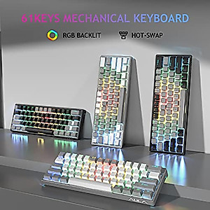 AULA RGB 60 Percent Wired Gaming Keyboard Mechanical, Mini Compact Hot Swappable Mechanical Gaming Keyboards with Brown Switches-Black&Grey