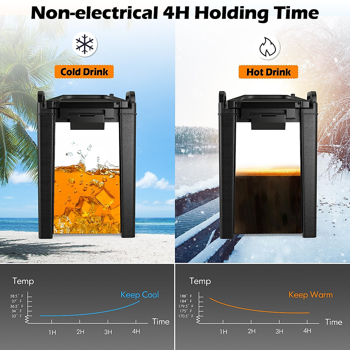 COSTWAY Insulated Beverage Dispenser, 5 Gallon Ice and Hot Drink Server with Handles for Catering, Food-grade LLDPE Material, Keep Hot Chocolate Coffee Tea Warm, Hot beverage Dispenser for Party, 2