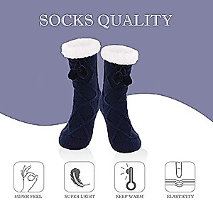 Zando Slipper Socks for Women Fluffy Cozy Fleece-Lined Fuzzy Socks Cabin Warm Winter Socks Soft Thick Comfy Christmas Anti Slip Socks Non Skid Hospital Socks Home Stocking Stuffer Sock O Grey