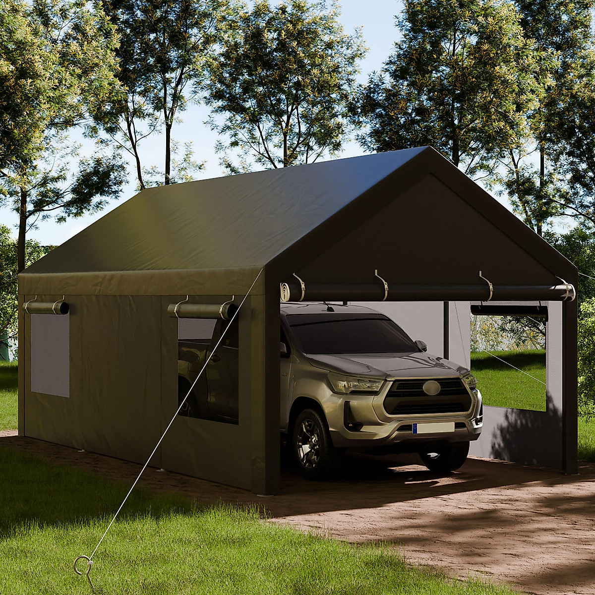 Shintenchi 12x18.5ft Heavy Duty Carport, Portable Garage with Removable Sidewalls, Doors and Ventilated Windows, All-Season Tarp for Car, UV Resistant Waterproof Carport Canopy (Grey)