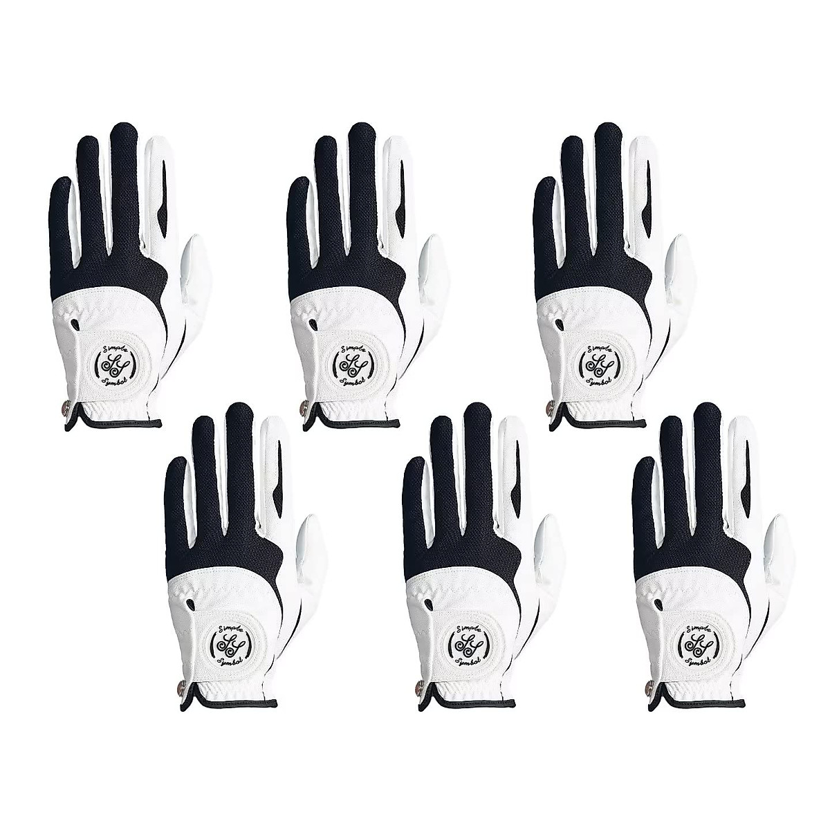 SIMPLE SYMBOL Men's Golf Glove Premium Synthetic Leather,Net Fabric,Stable Grip,Six Pack Value Left Hand Right Hand（Left is Wear on Left Hand,Right is Wear on Right Hand）(Black,S,Left)