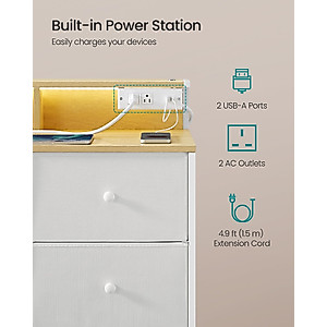 SONGMICS Dresser for Bedroom, Storage Organizer with 9 Fabric Drawers and LED Lights, Charging Station, Steel Frame, 13.2 x 44.9 x 33 Inches, Entryway, Cloud White ULTS519W01