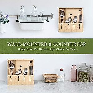 Bamboo Kitchen Utensil Holder for Countertop - Wall Mount Available - Cooking Utensil Caddy with 4 Compartments, Farmhouse Kitchen Decor, Wooden Utensil Organizer for counter
