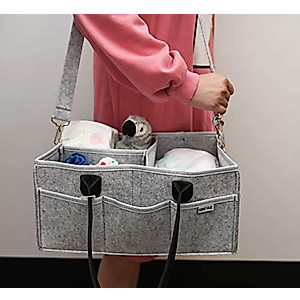 HOMEVAGE Diaper Caddy Caddies Organizer, Baby Cloth Diapering, Tote Bag, Nursery Storage Bin for Changing Table, Portable Car Travel Organizer (Light Grey)