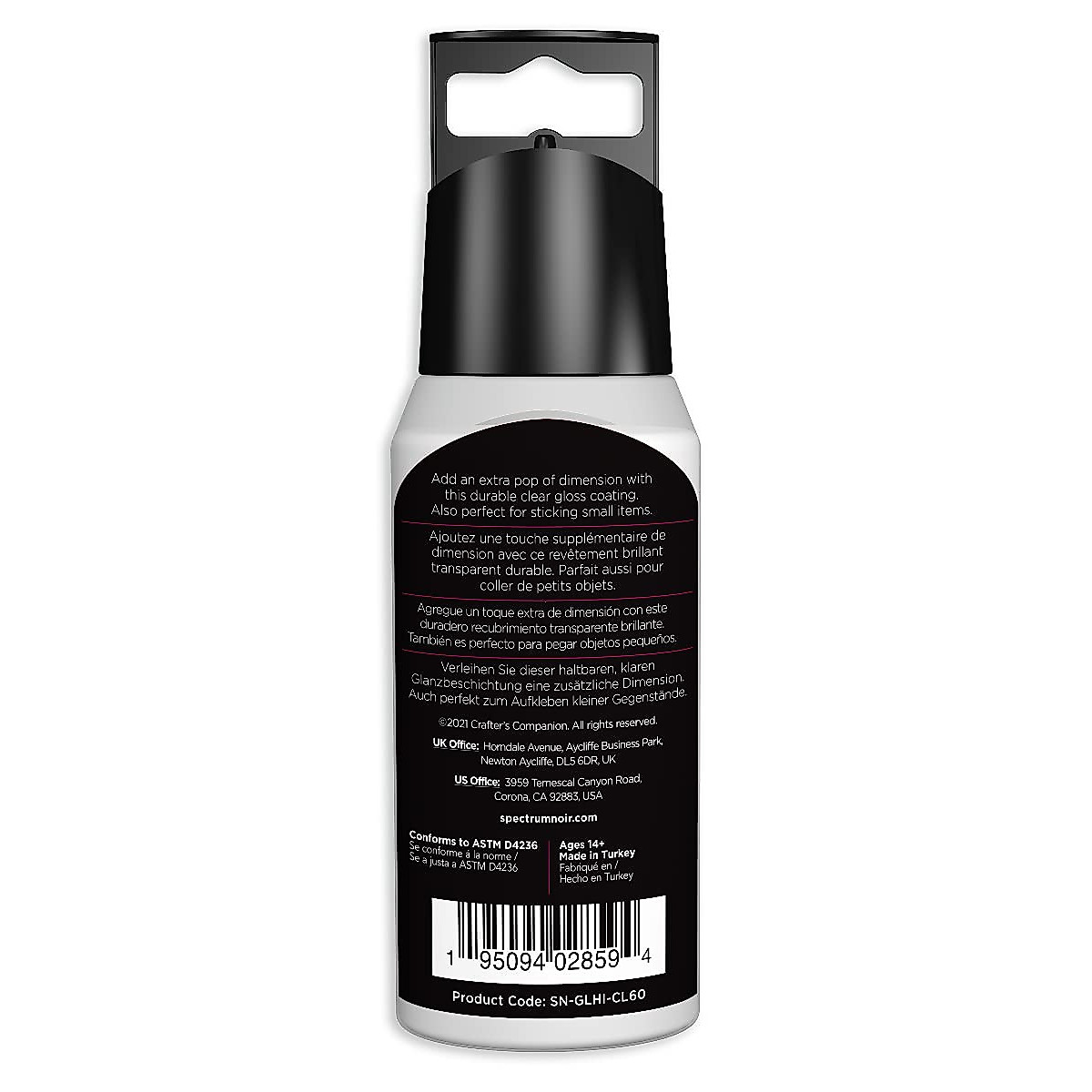 Spectrum Noir SN-GLHI-CL60 Glossy Highlights Clear 3D Medium-Dries to A Hard, Protective Finish-60ml Bottle