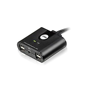 ATEN US224 2 x 4 USB 2.0 Peripheral Sharing USB Switch 2 Computers Share 4 Devices Simple Remote Port Selector Included Supports Optional USB Power Adapter - Windows Mac Linux