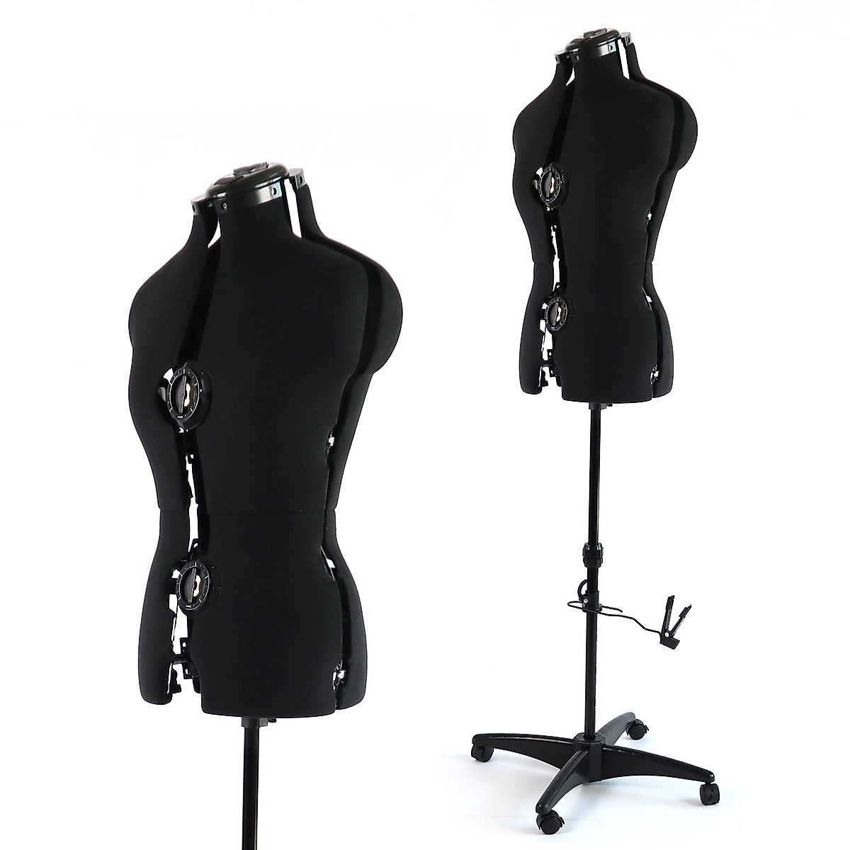 PDM WORLDWIDE Black Dress Form Adjustable Mannequin for Sewing, Female Size 6-14 Pinnable Body Form with 13 Dials & Detachable Casters, 42.5"-60" Height Range for Clothing Display, Small to Medium