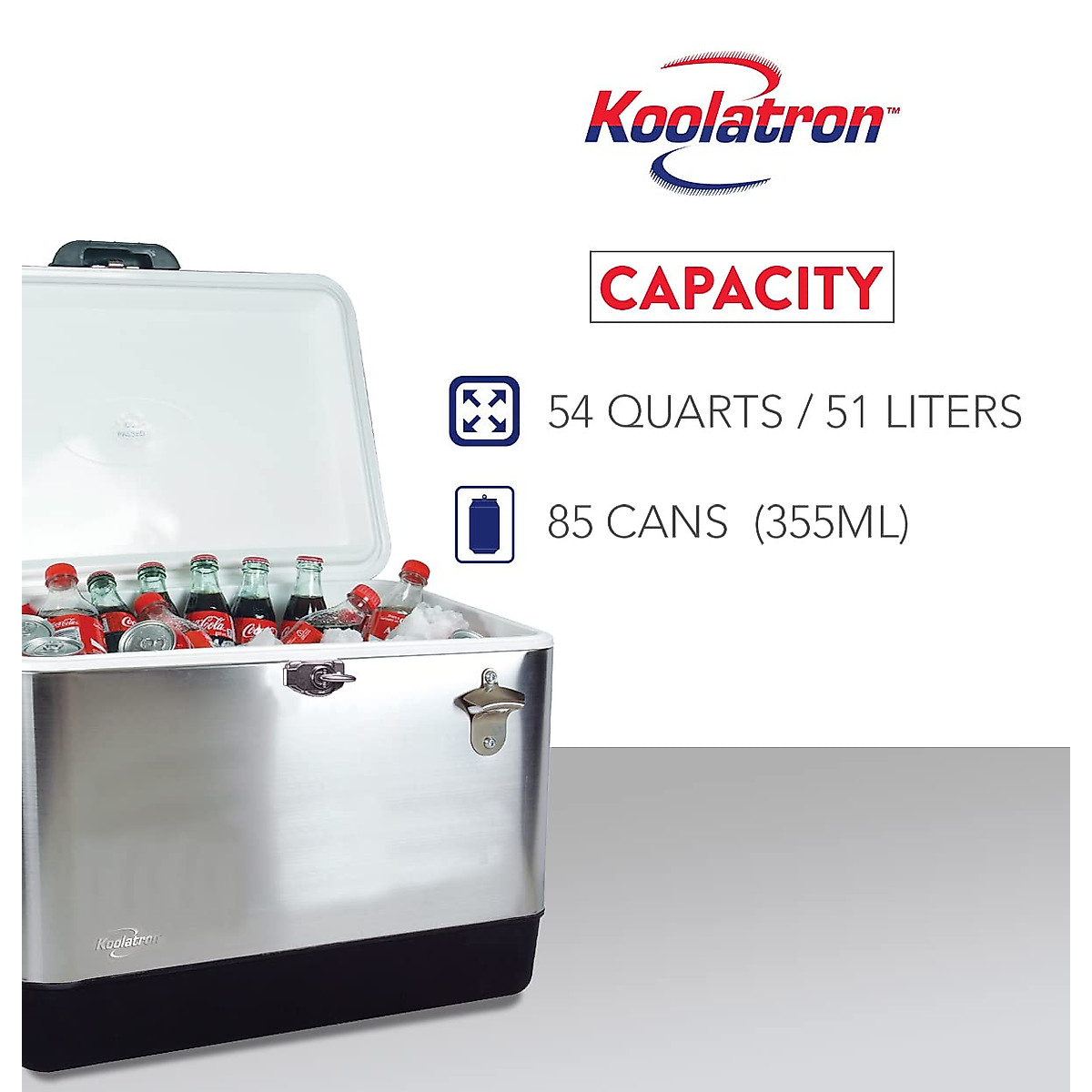 Koolatron Retro Ice Chest Cooler with Bottle Opener Blue and Red, Vintage Style Ice Bucket for Camping, Beach, Picnic, RV, BBQs, Tailgating, Fishing