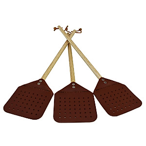 Heavy Duty Leather Fly Swatter with Oak Wooden Handle 18 inch (3)