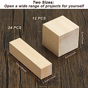 36 Pack Basswood Carving Blocks Set Unfinished Wooden Crafts Wooden Block Basswood for Wood Carving Crafts and Decoration Wood Blocks Wood Carving Wood Blocks for Carving