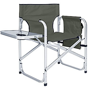 ABCCANOPY Folding Directors Chair Outdoor Camping Chair Makeup Artist Chair with Side Table & Pockets, Dark Gray