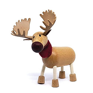 Anamalz Moose Wooden Animal Toy for Toddlers, Fun and Posable Moose for Early Learning, Montessori, and STEM, Smooth Natural Wood, Boys and Girls