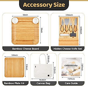 Large Charcuterie Boards with Canvas Bag Four Bamboo Plates, Bamboo Cheese Board & Knife Set, Unique Housewarming Gifts New Home Anniversary Wedding Gifts for Couple, Bridal Shower for Women