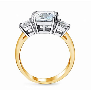 Samie Collection 3 Stone Engagement Rings for Women Wedding Ring with Cushion Cut Simulated Diamond CZ in Yellow & White Gold Plating, Size 6