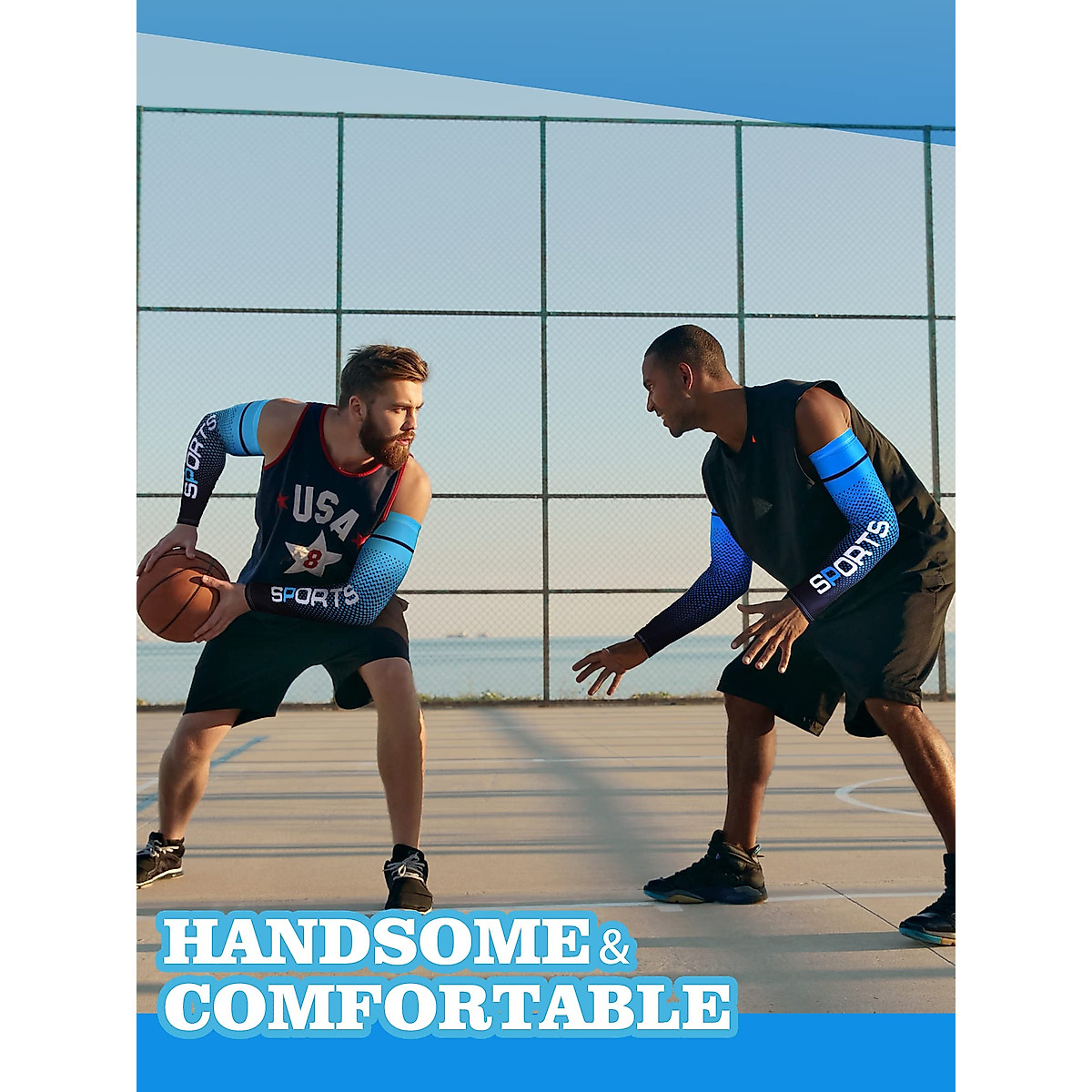 JenPen 6 Pairs UV Sun Protection Arm Sleeves Cooling Sports Sleeve Anti Slip Ice Silk Arm Warmers Arm Covers for Men Women (Cool)