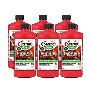 Sterno Fire Starter Fluid Gel Green Firestarter for Instant Flame, Concentrated Ethanol Fuel for Camp Fire or Fireplace, All-Weather Ethanol Burner for Indoor & Outdoor, 16 Oz Each, Pack of 6 Bottles