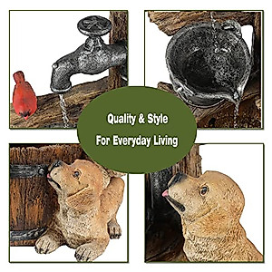 LuxenHome Water Fountain Outdoor, 3 Tiered Puppies and Water Pump Resin Outdoor Fountains and Waterfalls, Water Fountains with LED Light, 30 inch Brown/Yellow, Farmhouse Garden Water fountains outdoor