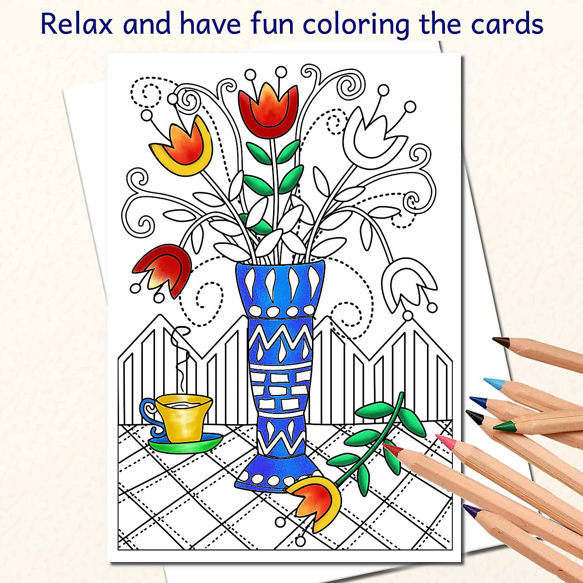 Art Eclect Adult Coloring Greeting Cards for Birthdays, Thank You Note Cards and Sympathy Cards (10 Cards With 10 Different Unique Designs and 10 White Envelopes, Set Garden/White)