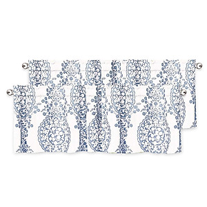 DriftAway Damask Curtains Valances for Windows 2 Pack Farmhouse Style Floral Medallion Patterned Samantha Valance for Living Room Bedroom 52 Inch by 18 Inch Plus 2 Inch Header Dusty Blue