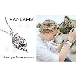 VANLAMS Womens 925 Sterling Silver Bone Love Heart Dog Paw Print Pendant Necklace I Love You Forever and Ever, Gifts for Dog Owner (Silver & Rose Gold)