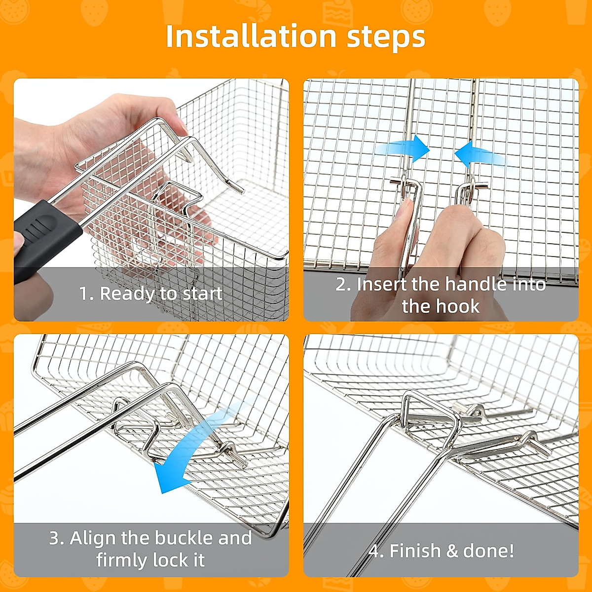Delizon Electric Fryer Basket for Frying Serving Food, with Rubber Handle Grip, 7.2" x 8.3" x 4.3" Heavy Duty Construction Suitable for fry chicken, fish, french fries