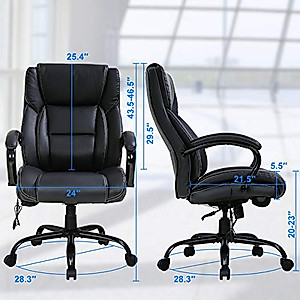 Big & Tall Heavy Duty Executive Chair 500 Lbs Heavyweight Rated Black PU Leather Task Rolling Swivel Ergonomic Executive Office Chair with Massage Lumbar Support Armrest