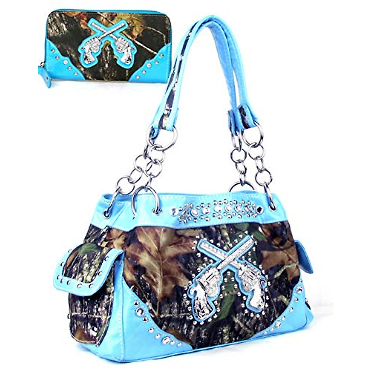 GoCowgirl Western Crossed Guns Purse Camouflage Handbag Camo W Matching Wallet (Blue)
