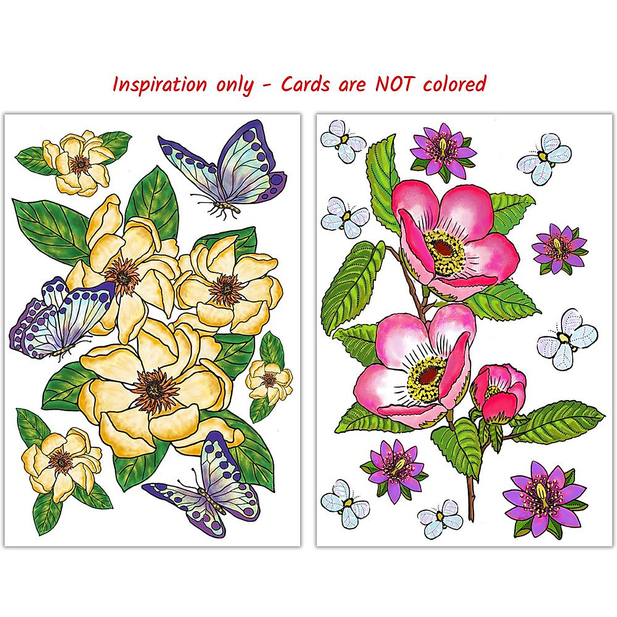 Art Eclect Adult Coloring Flower Greeting Cards for Birthdays, Anniversary, Thank You and Sympathy Cards (10 Cards and 10 Envelopes, Set Flowers B/Pink)