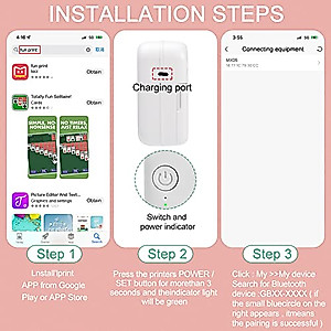 NINEFOX Portable Thermal Printer, Pocket Printer with 13 Rolls Paper Bluetooth Wireless Smart Printer Compatible with iOS + Android for Photo Office Label Study Notes Kids Gift