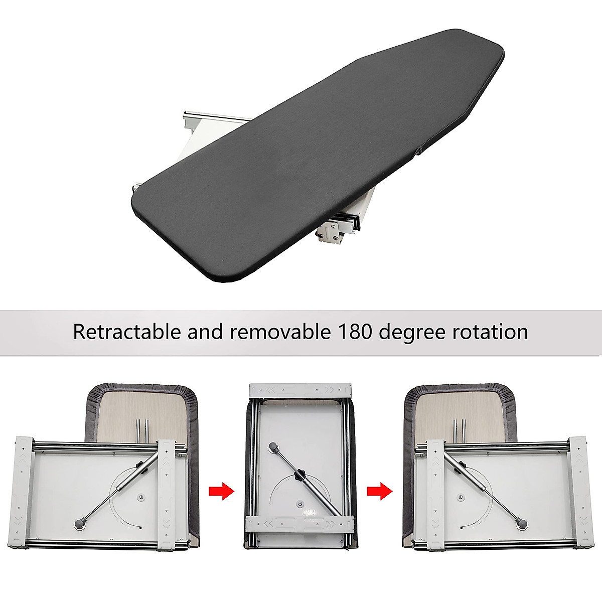 AKOZLIN Retractable Pull Out Ironing Board Closet Sliding Out Swivel Iron Board Mounted in Drawer with Heat Resistant Ironing Cover, Board Size: 31.88"*13", Gray