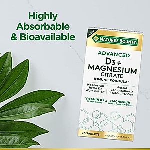 Nature's Bounty Advanced Vitamin D3 with Magnesium Citrate Immune Formula, Supports Immune and Bone Health, 90 Tablets