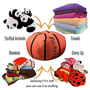 Enfudid Stuffed Animal Storage Bean Bag Chair, 18" Beanbag Covers Only for Organizing Plush Toys, Turns into Bean Bag Seat for Kids When Filled, Basketball Shape