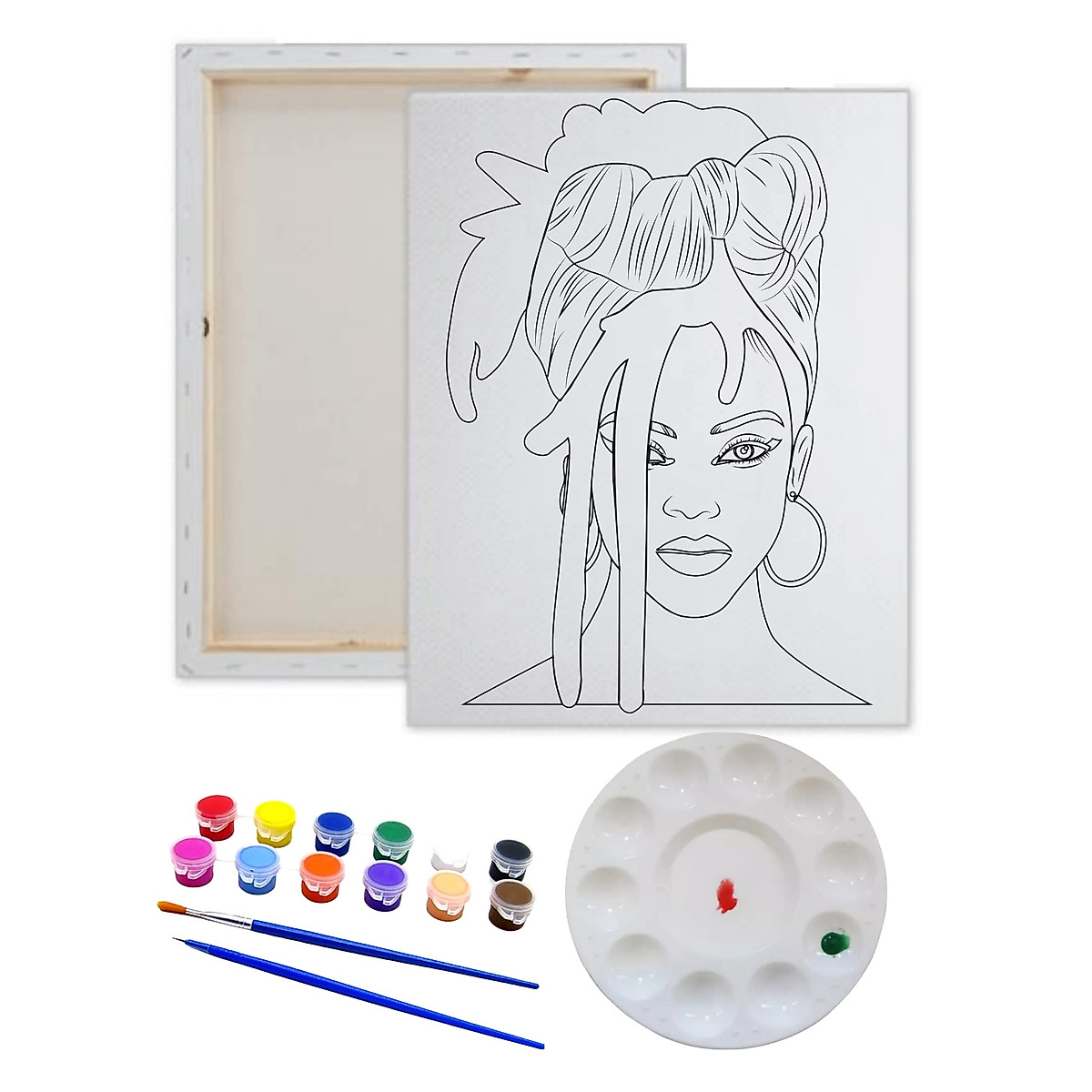 Essenburg Pre Drawn Canvas Rhianna Paint Kit | Adult & Teen Sip and Paint Party Favor | DIY Date Night Couple Activity (S 8X10 & 12 COLORS OF PAINT)