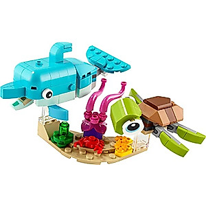 LEGO Creator 3 in 1 Dolphin and Turtle Toys for Kids, Transforms to Seahorse and Sea Snail or to Swimming Fish and Crab, Toy Sea Animal Figures Building Set for Kids 6 Plus Years Old, 31128