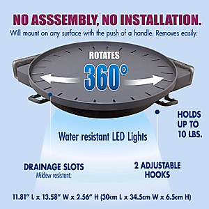 Instahang Rotating Shelf, Storage Organizer with Water-Resistant LED Lights, No-Assembly Wall-Mounted Shelf for Kitchen and Bathroom Caddy Storage, Corner Shower Shelf, 11" x 2.8" x 11", (Grey)