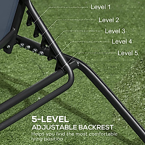 Outsunny Chaise Lounge Outdoor, 2 Piece Lounge Chair with Wheels, Tanning Chair with 5 Adjustable Positions for Patio, Beach, Yard, Pool, Dark Blue