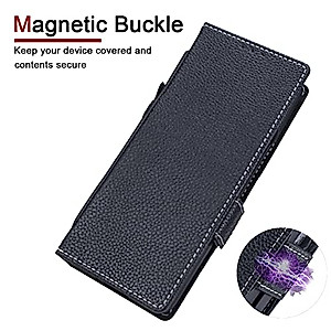 KUGEW for Samsung Galaxy Z Fold 5 Case with S Pen Holder & Camera Cover, Luxury Leather Wallet Phone Cover Built-in S Pen Slot Kickstand Function Card Holder Hinge Protection Shockproof (Black)