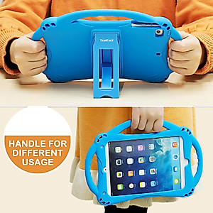 TopEsct Kids Case for iPad Mini 3, 2, 1 with Tempered Glass Screen Protector and Strap, Silicone Shockproof Cover for iPad Mini and iPad Mini 2(Blue)