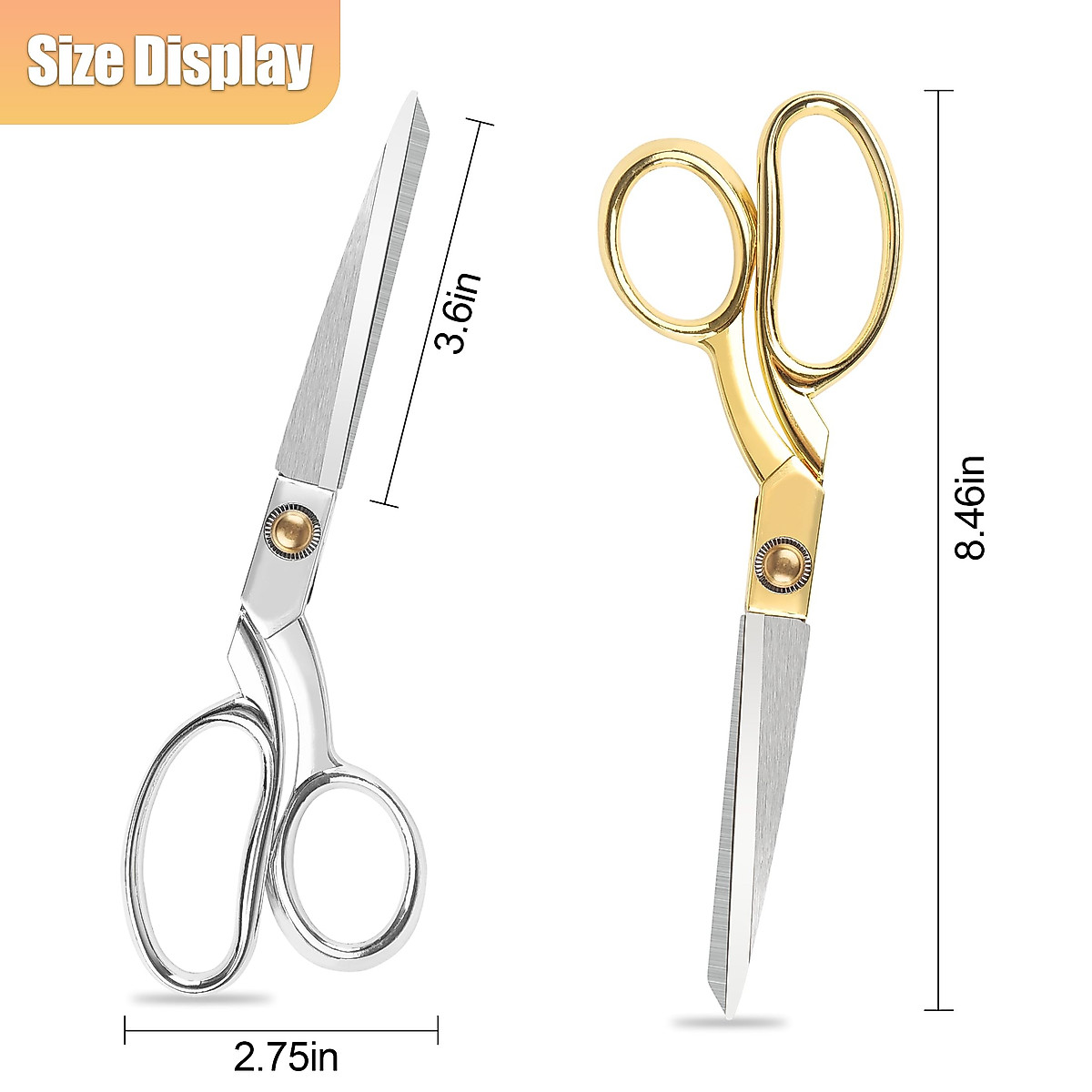 Sewing Scissors, Rkqoa Silver Dressmaker's Fabric Scissors, 8" Stainless Steel Shears, Sharp Knife Edge Fabric Heavy Duty Tailor Scissors for Cutting Leather Cloth, Right/Left Handed
