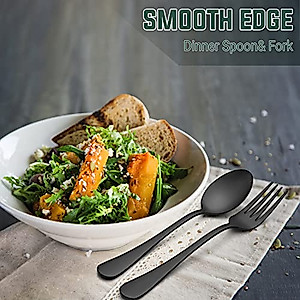 Black Silverware Set with Steak Knives, 48-Piece HaWare Stainless Steel Flatware Cutlery Set for 8, Fancy Eating Utensils Set For Home Restaurant Hotel, Include Knives, Forks, Spoons, Dishwasher Safe