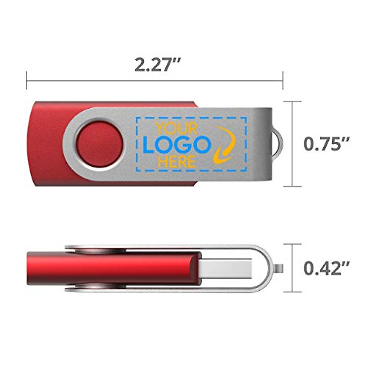 Custom USB Flash Drives Personalized 30+ Color Combos and Logo on 2-Sides - Assembled in USA - Grade A Memory - Silver Body/Silver Swivel - 2GB [Pack of 50]